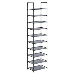 songmics shoe rack, 10 tier shoe shelf, shoe storage organizer, space-saving, 11 x 17.7 x 68.1 inches, metal frame, non-woven fabric shelves, for entryway, bedroom, grey ulsh010g01