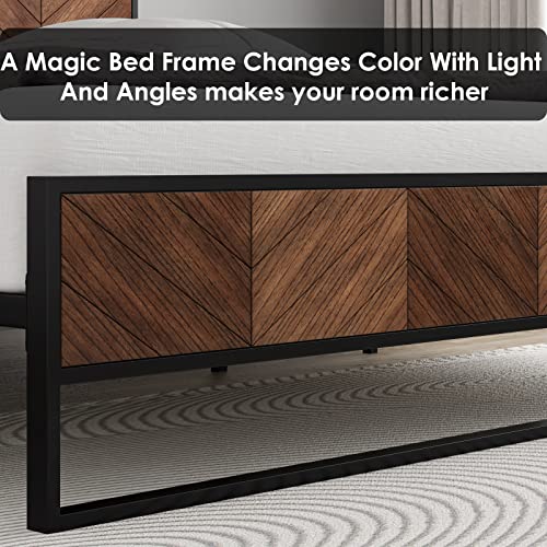 HIFIT King Deluxe Bed Frame with Natural Wood Finished Headboard and Footboard, Wood Platform Bed Frame with Strong Metal Frame, Wood Slat Support, No Box Spring Needed, Noise Free, Rustic Brown