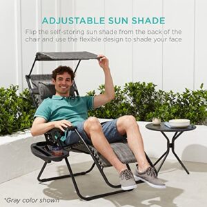 Best Choice Products Folding Zero Gravity Outdoor Recliner Patio Lounge Chair w/Adjustable Canopy Shade, Headrest, Side Accessory Tray, Textilene Mesh - Peacock Blue