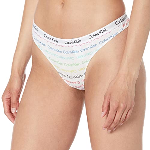 Calvin Klein Women's Carousel Logo Cotton Stretch Thong Panties, Multipack, Cool Melon/Grey Heather/Connections Pride