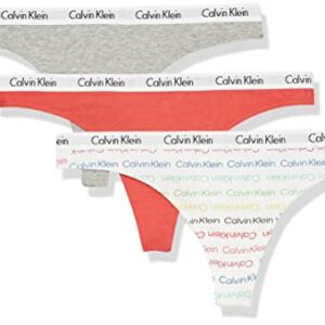 Calvin Klein Women's Carousel Logo Cotton Stretch Thong Panties, Multipack, Cool Melon/Grey Heather/Connections Pride