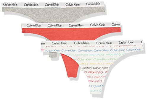 Calvin Klein Women's Carousel Logo Cotton Stretch Thong Panties, Multipack, Cool Melon/Grey Heather/Connections Pride