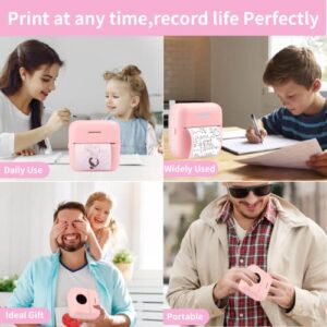 HuiJuKeJi Mini Sticker Printer Bluetooth Smart Pocket Inkless Thermal Printer with 10 Rolls Thermal Paper and Sticker for iOS&Android, Portable Receipt Printer for Photo Journal Notes Memo - Pink