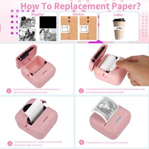 HuiJuKeJi Mini Sticker Printer Bluetooth Smart Pocket Inkless Thermal Printer with 10 Rolls Thermal Paper and Sticker for iOS&Android, Portable Receipt Printer for Photo Journal Notes Memo - Pink