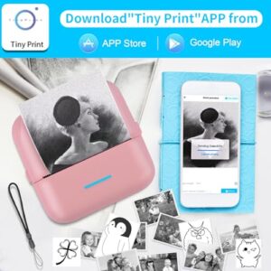 HuiJuKeJi Mini Sticker Printer Bluetooth Smart Pocket Inkless Thermal Printer with 10 Rolls Thermal Paper and Sticker for iOS&Android, Portable Receipt Printer for Photo Journal Notes Memo - Pink