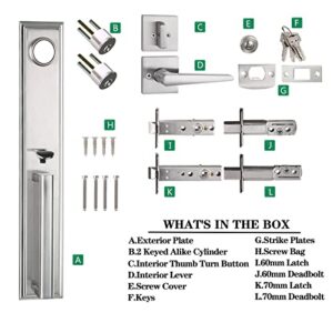 HISAFE Heavy Duty Front Door Handle Set, Satin Nickel Entry Door Lock Set, Right & Left Handed, 2 Keyed Alike Single Cylinder Deadbolt, 16.5'' Long Handleset, X-2011SNAMZ