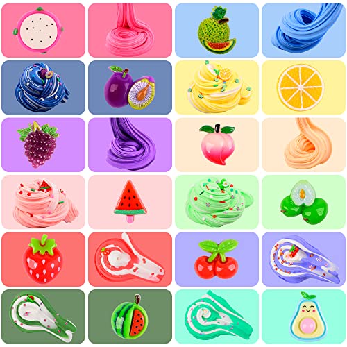 12 Pack Fruit Butter Slime Kits for Kids, with Watermelon, Lemon, Peachybbies, Strawberry, Avocado and Cherry Charm,Cute Stuff for Girls Fragrant DIY Slime, Stress Relief Toys for Girls and Boys.