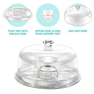 Masthome 6 in 1 Acrylic Cake Stand with Dome Lid (12") Extra Large Multifunctional Serving Platter and Cake Holder, Salad Bowl/Punch Bowl/Desert Platter/Chips & Dip/Cake Plate,BPA Free - Send 2 Spoons