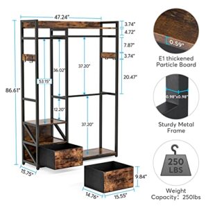 Tribesigns 86 inches Tall Freestanding Closet Organizer with Shelves and 2 Fabric Drawers, Heavy Duty Clothes Rack with 3 Hanging Rods, Garment Rack for Hanging Clothes,47.2" W x 15.7" Dx 86.6" H