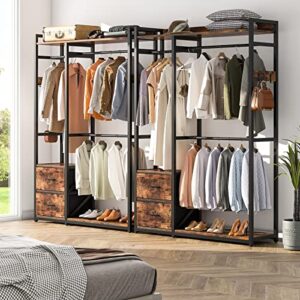 Tribesigns 86 inches Tall Freestanding Closet Organizer with Shelves and 2 Fabric Drawers, Heavy Duty Clothes Rack with 3 Hanging Rods, Garment Rack for Hanging Clothes,47.2" W x 15.7" Dx 86.6" H