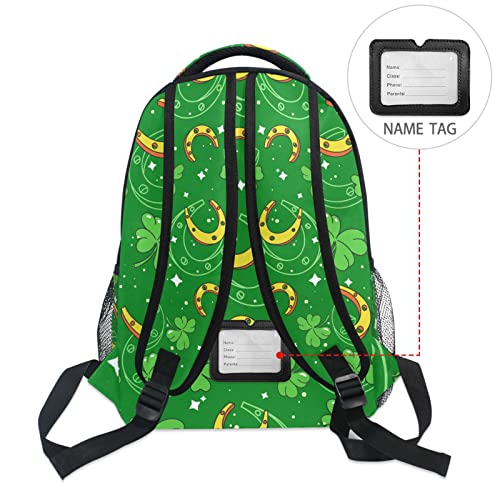 JHKKU Irish St Patrick's Lucky Shamrock Backpack Student Shoulders Bag for Girls Boys Lightweight School bags Travel Laptop Bag M