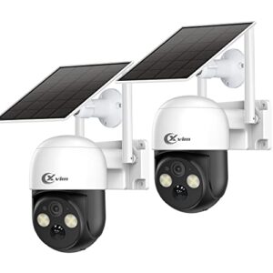 xvim 2pcs solar security cameras wireless outdoor, 2.5k pan/tilt wireless outdoor cameras for home security, wifi rechargeable battery surveillance cameras, pir detection, 2-way audio, cloud/sd