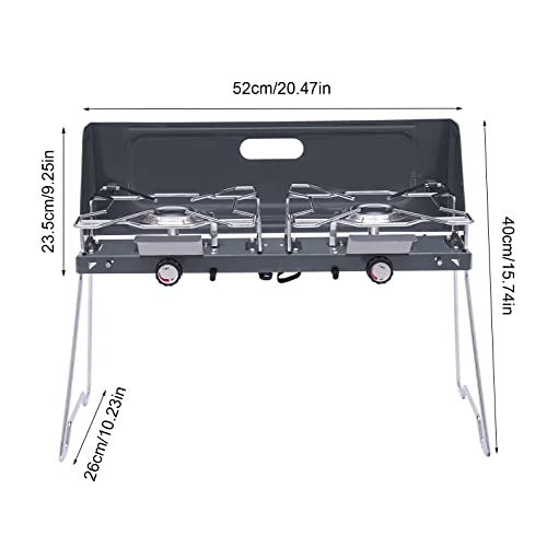 Gas Camping Stove, 20,000 BTU Portable 2 Burner Stovetop, Stainless Steel Gas Cooker with Foldable Floor Stand for Camping and Outdoor Paito RV Cooking