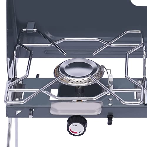 Gas Camping Stove, 20,000 BTU Portable 2 Burner Stovetop, Stainless Steel Gas Cooker with Foldable Floor Stand for Camping and Outdoor Paito RV Cooking