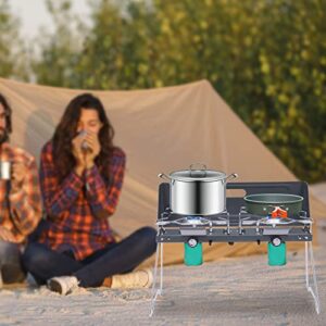 Gas Camping Stove, 20,000 BTU Portable 2 Burner Stovetop, Stainless Steel Gas Cooker with Foldable Floor Stand for Camping and Outdoor Paito RV Cooking