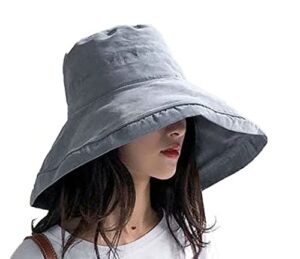 women sun hat wide brim uv protection soild bucket hat travel outdoor beach hat grey