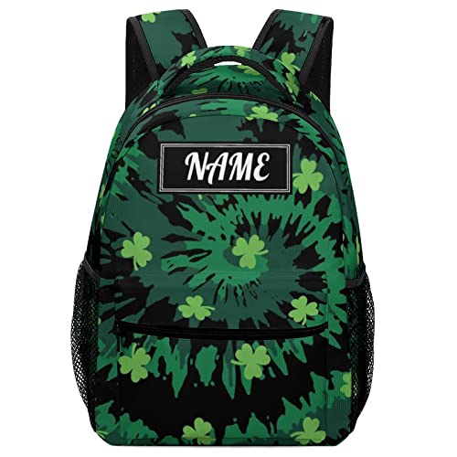 Fovanxixi Custom Tie Dye St Patrick Leaves Backpack for Kids Boys Girls, Children Personalized Backpack with Name Text Customized Daypack Schoolbag for Student Bookbag