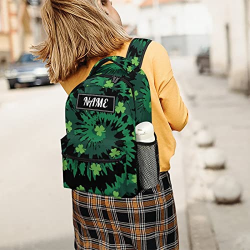 Fovanxixi Custom Tie Dye St Patrick Leaves Backpack for Kids Boys Girls, Children Personalized Backpack with Name Text Customized Daypack Schoolbag for Student Bookbag