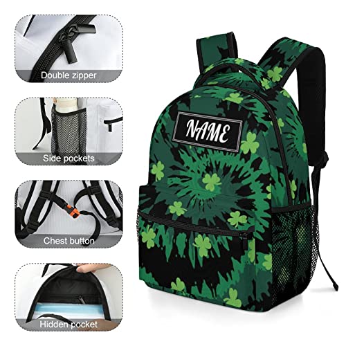 Fovanxixi Custom Tie Dye St Patrick Leaves Backpack for Kids Boys Girls, Children Personalized Backpack with Name Text Customized Daypack Schoolbag for Student Bookbag