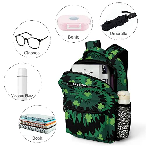 Fovanxixi Custom Tie Dye St Patrick Leaves Backpack for Kids Boys Girls, Children Personalized Backpack with Name Text Customized Daypack Schoolbag for Student Bookbag