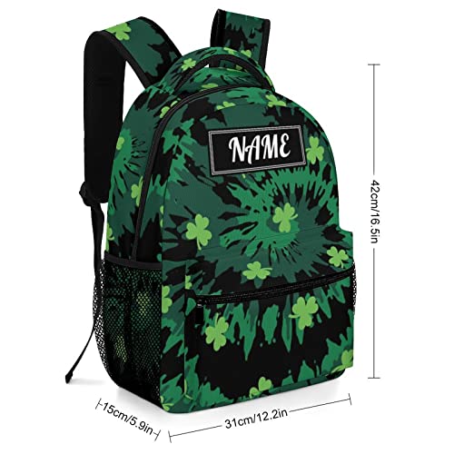 Fovanxixi Custom Tie Dye St Patrick Leaves Backpack for Kids Boys Girls, Children Personalized Backpack with Name Text Customized Daypack Schoolbag for Student Bookbag