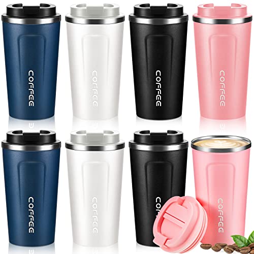 8 Pcs 17 oz Tumbler Insulated Travel Mug with Lids Vacuum Thermal Leakproof Coffee Cup Stainless Steel Double Walled Insulated Coffee Tumbler Portable Reusable Coffee Bottle for Hot Cold Drinks