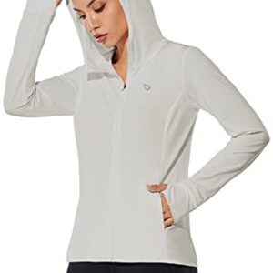 BALEAF Women's Long Sleeve Workout Shirts Lightweight Zip Up Hoodies Jackets SPF UPF 50 UV Sun Protection Quick Dry Oatmeal M