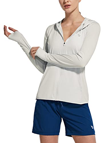 BALEAF Women's Long Sleeve Workout Shirts Lightweight Zip Up Hoodies Jackets SPF UPF 50 UV Sun Protection Quick Dry Oatmeal M