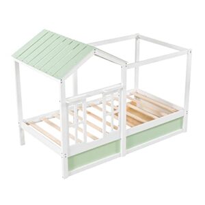 Merax Kid Wood House Bed with Roof, Window and Drawer, Wood Platform Bed for Boys Girls,No Box Spring Needed,Easy Assemble (Twin,Green)