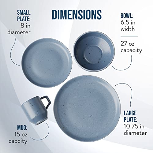 American Atelier Reactive 4-Piece Stoneware Place Setting | Coffee Mug, Bowl, Plate Set | Kitchenware | Stoneware Dinnerware Set | Microwave, Dishwasher Safe | Service for 1 (Blue)