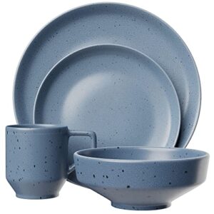 american atelier reactive 4-piece stoneware place setting | coffee mug, bowl, plate set | kitchenware | stoneware dinnerware set | microwave, dishwasher safe | service for 1 (blue)