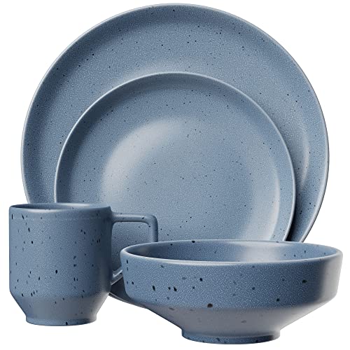 American Atelier Reactive 4-Piece Stoneware Place Setting | Coffee Mug, Bowl, Plate Set | Kitchenware | Stoneware Dinnerware Set | Microwave, Dishwasher Safe | Service for 1 (Blue)