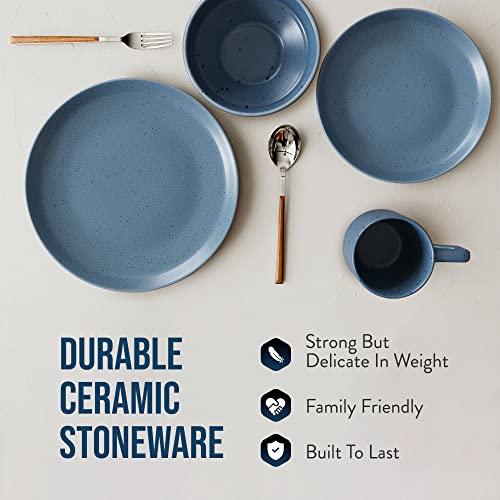 American Atelier Reactive 4-Piece Stoneware Place Setting | Coffee Mug, Bowl, Plate Set | Kitchenware | Stoneware Dinnerware Set | Microwave, Dishwasher Safe | Service for 1 (Blue)