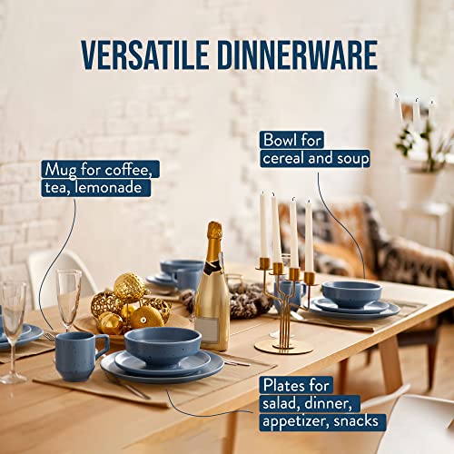 American Atelier Reactive 4-Piece Stoneware Place Setting | Coffee Mug, Bowl, Plate Set | Kitchenware | Stoneware Dinnerware Set | Microwave, Dishwasher Safe | Service for 1 (Blue)