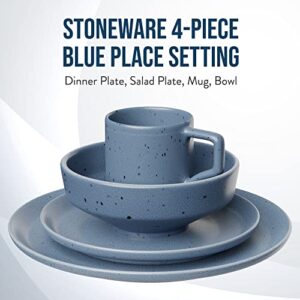 American Atelier Reactive 4-Piece Stoneware Place Setting | Coffee Mug, Bowl, Plate Set | Kitchenware | Stoneware Dinnerware Set | Microwave, Dishwasher Safe | Service for 1 (Blue)