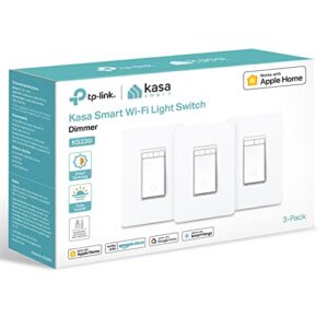 kasa apple homekit smart dimmer switch ks220p3, single pole, neutral wire required, 2.4ghz wi-fi light switch works with siri, alexa and google home, ul certified, no hub required, white, 3-pack