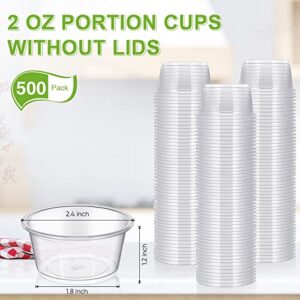 Gerrii 500 Count Plastic Souffle Cups Disposable Portion Cups Without Lid Condiment Cups Small Sauce Cups Clear Mini Plastic Containers for Portion Control Meal Sample Dressing (2 oz)