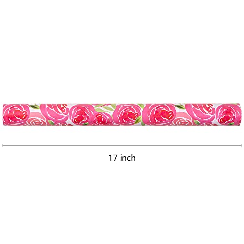 RUSPEPA Reversible Wrapping Paper Roll - Watercolor Style Pink Rose and Stripe Pattern Great for Mother's Day, Birthday, Party, Wedding and More - 17 Inches X 32.8 Feet