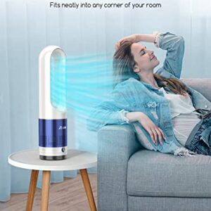 ZICOOLER Tower Fans for Home, 22 Inch 80°Oscillating Bladeless Fan with Remote, LED Display, 9H Timer, Blue Floor Standing Quiet Fan with 8 Speeds Powerful for Indoor Home Bedroom Office Room