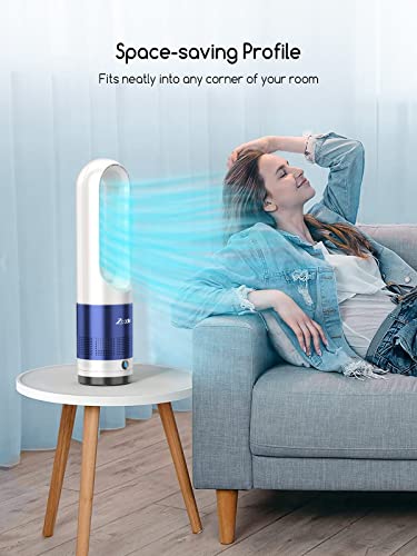 ZICOOLER Tower Fans for Home, 22 Inch 80°Oscillating Bladeless Fan with Remote, LED Display, 9H Timer, Blue Floor Standing Quiet Fan with 8 Speeds Powerful for Indoor Home Bedroom Office Room