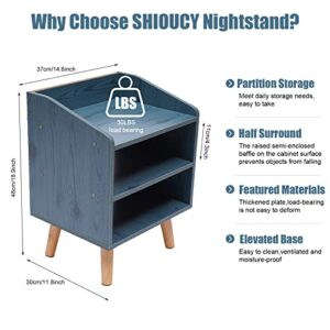 Small Bedroom Nightstand/Minimalist End Table/Side Table/Little Table - with 2 Open Storage Cabinets/Solid Wood Legs,Modern Bedside Night Stand for Bedroom, Living Room（Blue ）- Easy Assembly