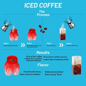 LEEMEMBER Iced Coffee/Beverage Cooler,Wine Beer Chiller Cup,Ice Coffee Cup, IMPROVED,STRONGER AND MORE DURABLE! Ready in One Minute, Reusable for Iced Tea, Spirits, Alcohol, Juice,10 Oz,Hip Shaped,Red