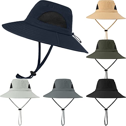 6 Pack Mens Sun Hats with UV Protection Waterproof Wide Brim Bucket Safari Hat for Men Women Foldable Sun Hats for Fishing Hiking Garden Safari Camping, 6 Colors