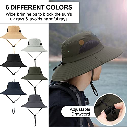 6 Pack Mens Sun Hats with UV Protection Waterproof Wide Brim Bucket Safari Hat for Men Women Foldable Sun Hats for Fishing Hiking Garden Safari Camping, 6 Colors