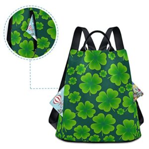 Fustylead St. Patrick's Day Clover Backpack Purse for Women Anti Theft Fashion Back Pack Shoulder Bag