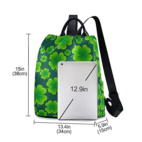 Fustylead St. Patrick's Day Clover Backpack Purse for Women Anti Theft Fashion Back Pack Shoulder Bag