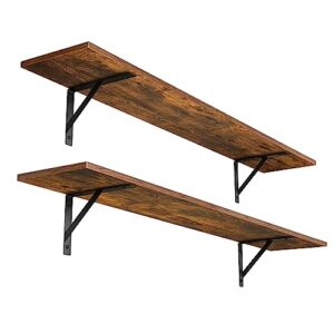 dinzi lvj long wall shelves, 47.3inch wall mounted shelves set of 2, extra large wall storage ledges with sturdy metal brackets for living room, bathroom, bedroom, kitchen, rustic brown