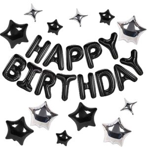 canrevel happy birthday banner 13pcs 16 inch mylar foil letters with 12pcs star balloons birthday party decorations for kids and adults - 3d black