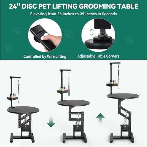 YITAHOME Electric Lift Dog Grooming Table 24" Rotating Desktop Pet Grooming Table for Small Dogs Cats, Adjustable Overhead Arm & Tool Organizer Dog Grooming Station, Black