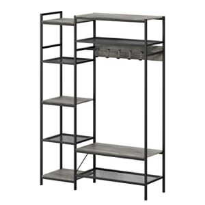 Alkmaar 71in Industrial Large Hall Tree, Freestanding Closet Organizer, Clothes Rack Hall Tree with Storage Bench, Heavy Duty Garment Rack Hanging Clothing Wardrobe Storage Closet for Bedroom